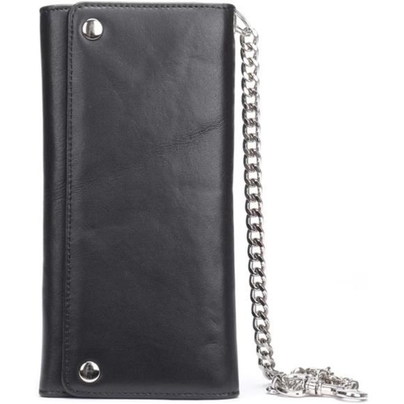 Bags | Mens Genuine Leather Trifold Wallet With Chain Biker Trucker ...